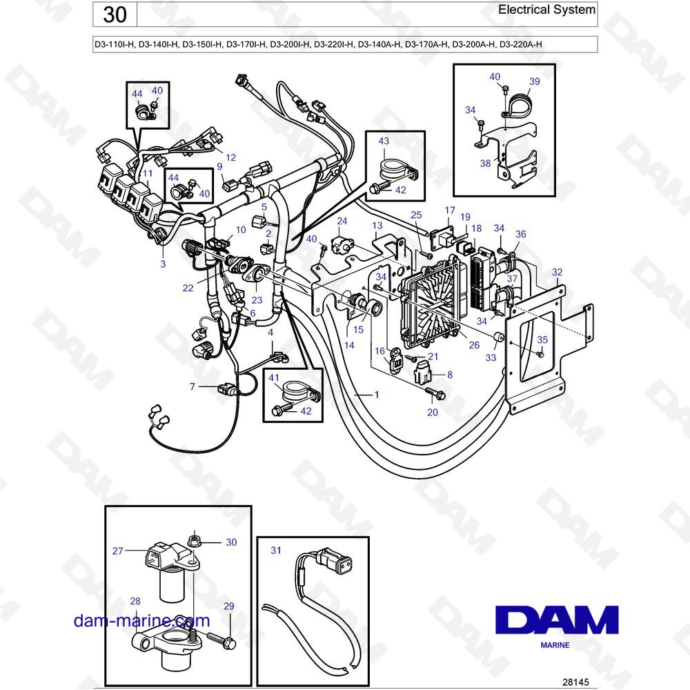 Spare parts and exploded views for Volvo Penta D3-150I-H